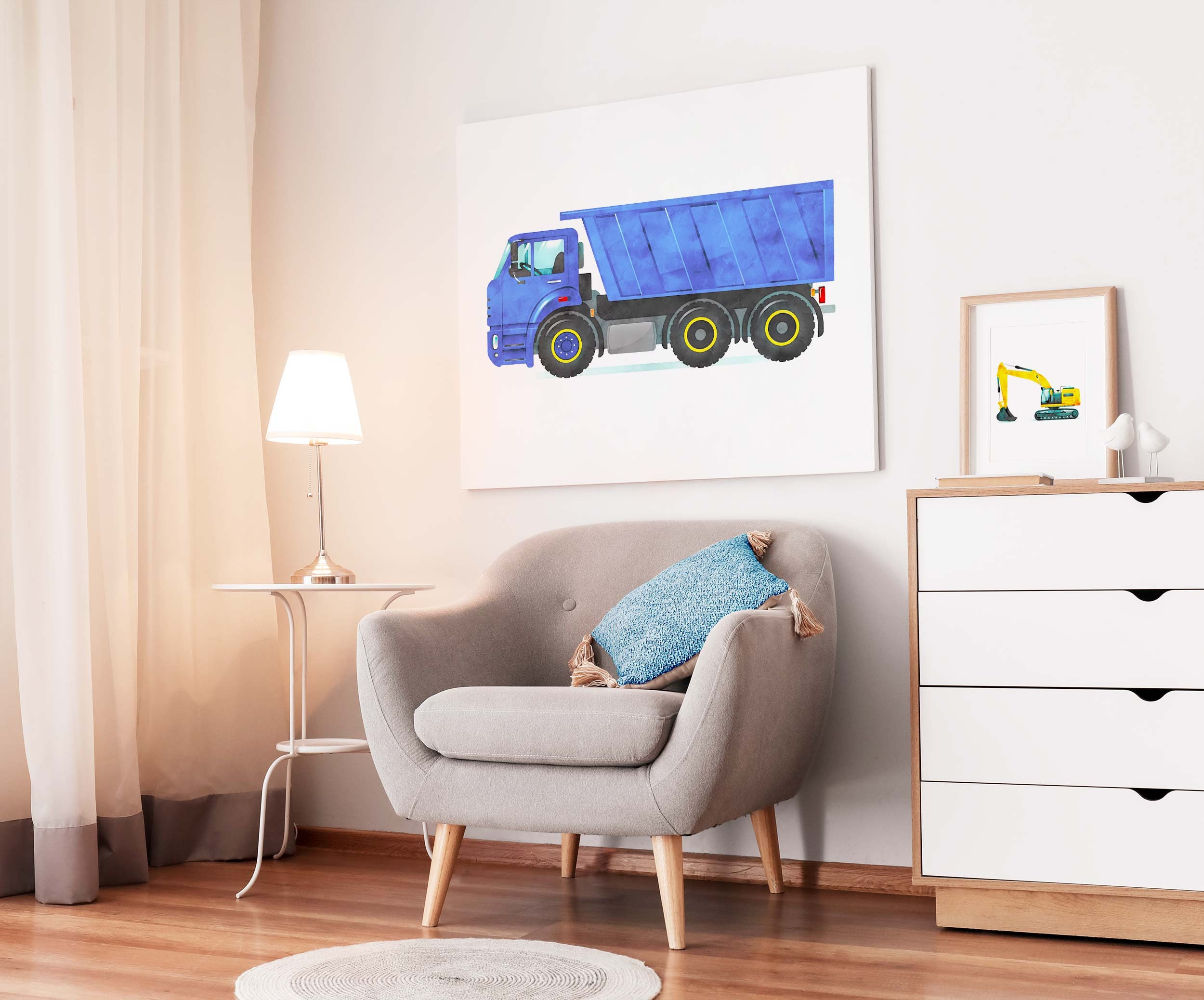 Dark Blue Dump Truck Printable Watercolor Art Construction | Etsy