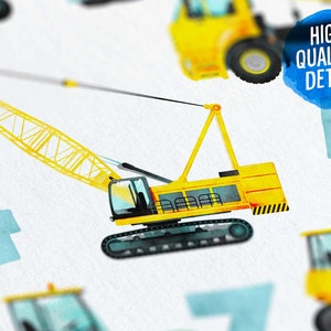 Construction Vehicle Numbers Printable Watercolor Art, Truck and Digger ...