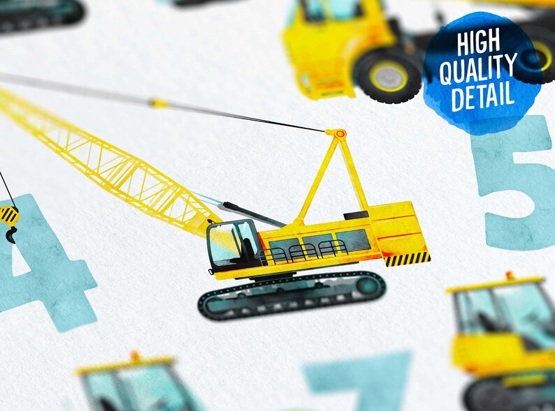 Construction Vehicle Numbers Printable Watercolor Art Truck | Etsy