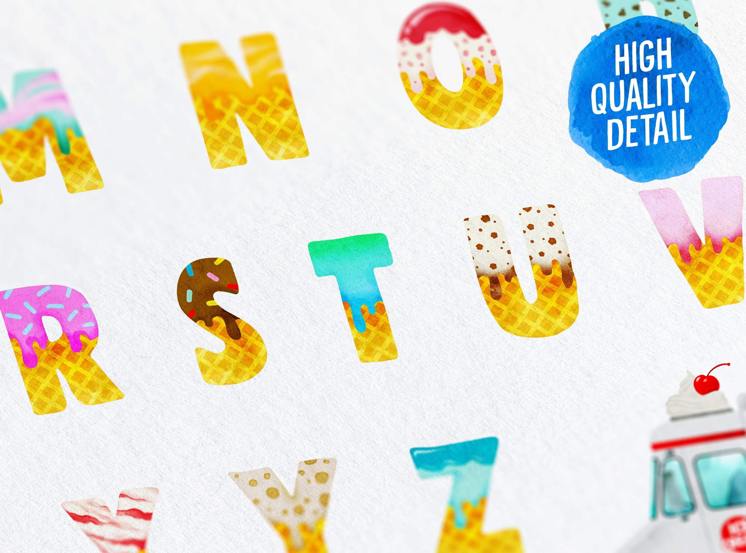 Ice Cream Alphabet and Numbers Set of 2 Printable Watercolor | Etsy