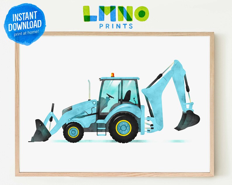 Light Blue Backhoe Printable Watercolor Art Construction - Etsy