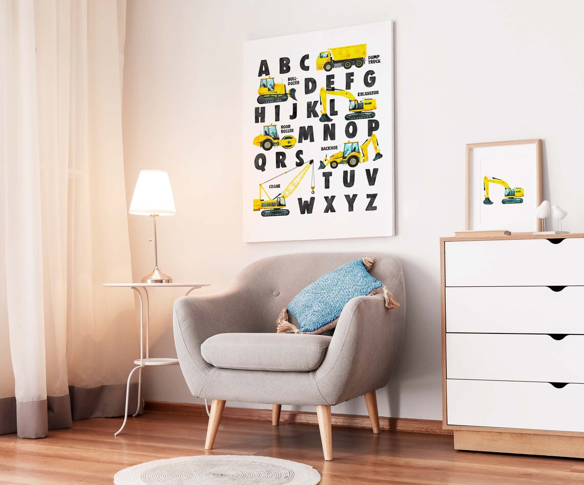 Construction Vehicle Alphabet Printable Watercolor Art Black | Etsy