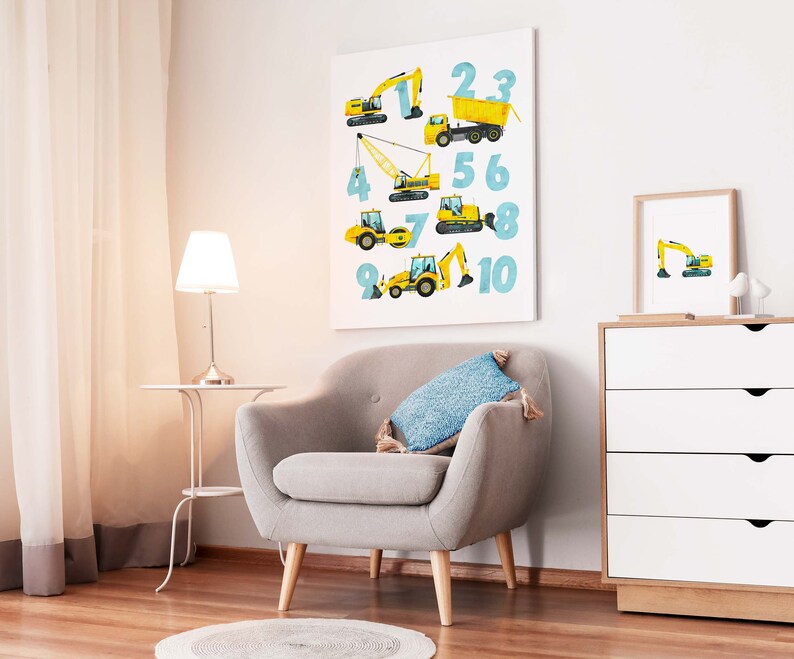 Construction Vehicle Numbers Printable Watercolor Art Truck | Etsy