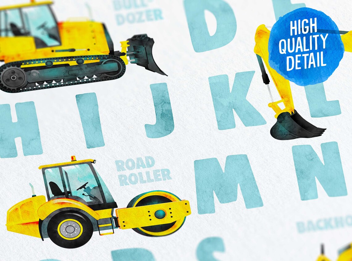 Construction Vehicle Alphabet Printable Watercolor Art Truck - Etsy