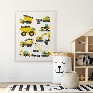Construction Vehicles Printable Watercolor Wall Art, Dump Truck and ...