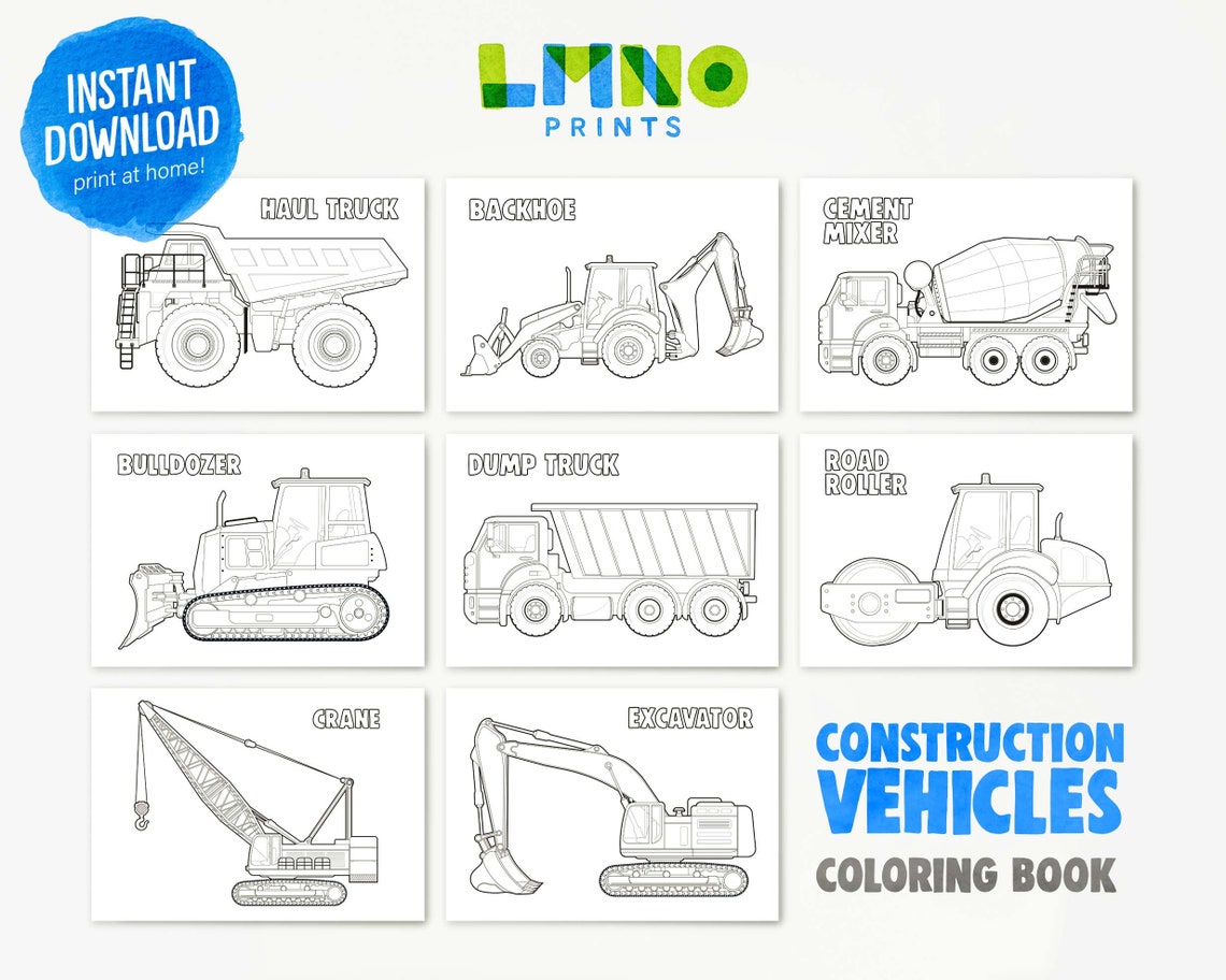 Construction Vehicle Coloring Book Pages Printable - Etsy Australia