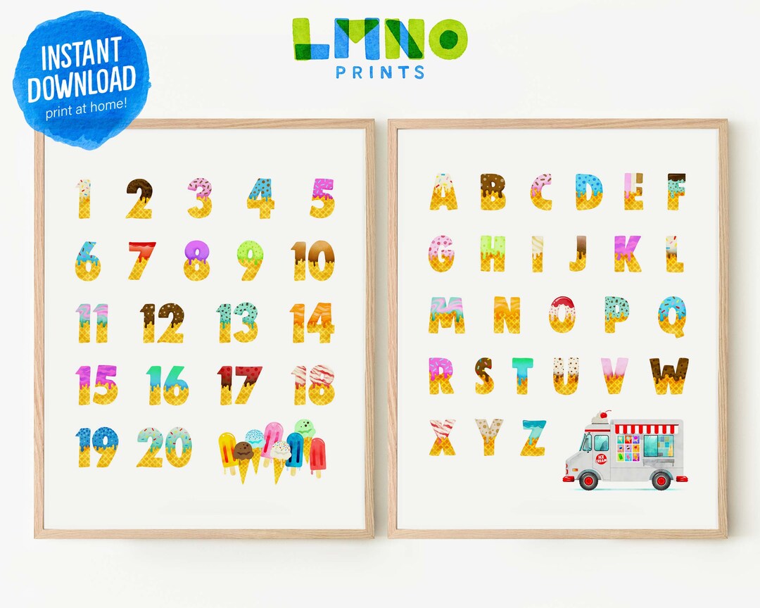 Ice Cream Alphabet and Numbers Set of 2 Printable Watercolor Art ...