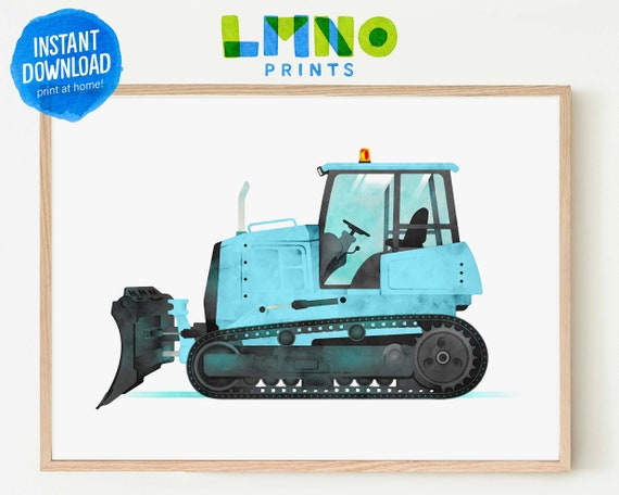 Light Blue Bulldozer Printable Watercolor Art Construction | Etsy