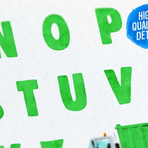 Garbage Truck Alphabet Printable Watercolor Wall Art, Green Dump Truck ...