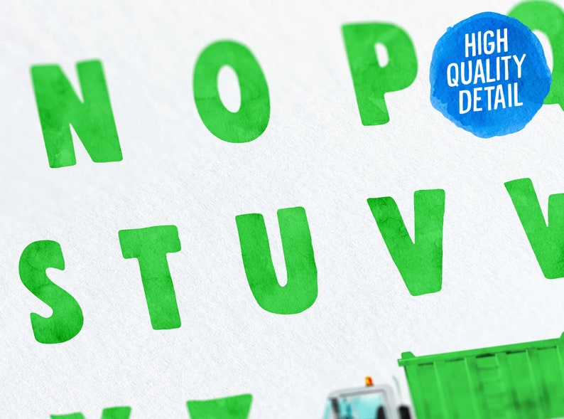 Garbage Truck Alphabet Printable Watercolor Wall Art Green | Etsy