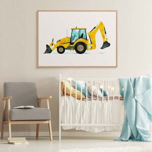 Yellow Backhoe Printable Watercolor Art, Construction Vehicle Decor for ...