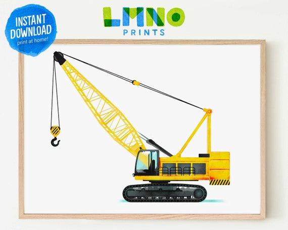 Yellow Crane Printable Watercolor Wall Art Construction | Etsy