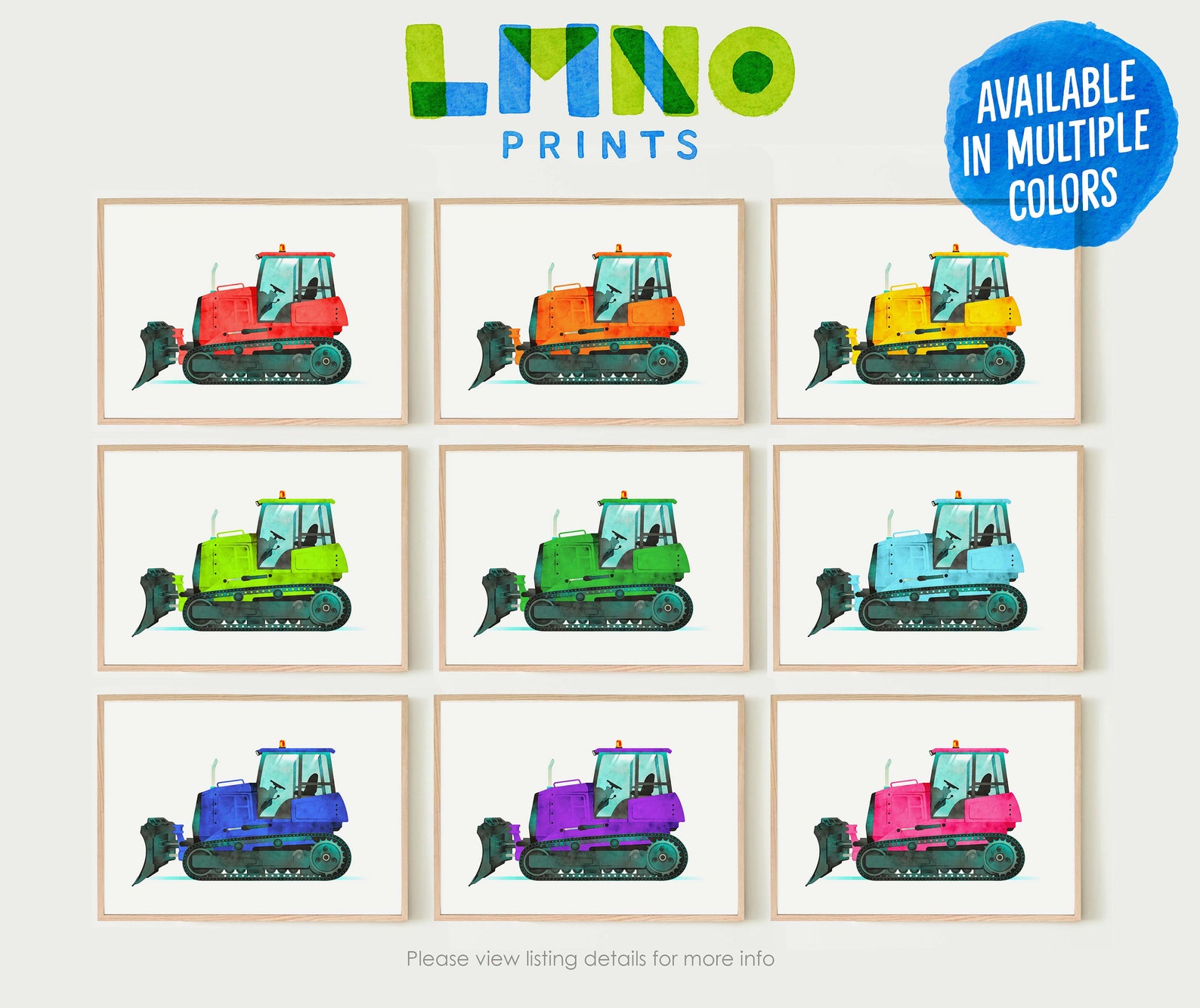 Light Blue Bulldozer Printable Watercolor Art Construction - Etsy