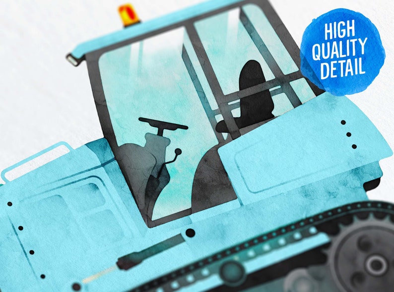 Light Blue Bulldozer Printable Watercolor Art Construction - Etsy