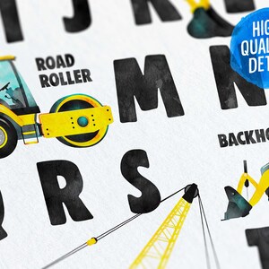 Construction Vehicle Alphabet Printable Watercolor Art, Black and ...