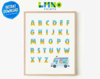 Ice Cream Truck Alphabet Printable Watercolor Art Cute and | Etsy