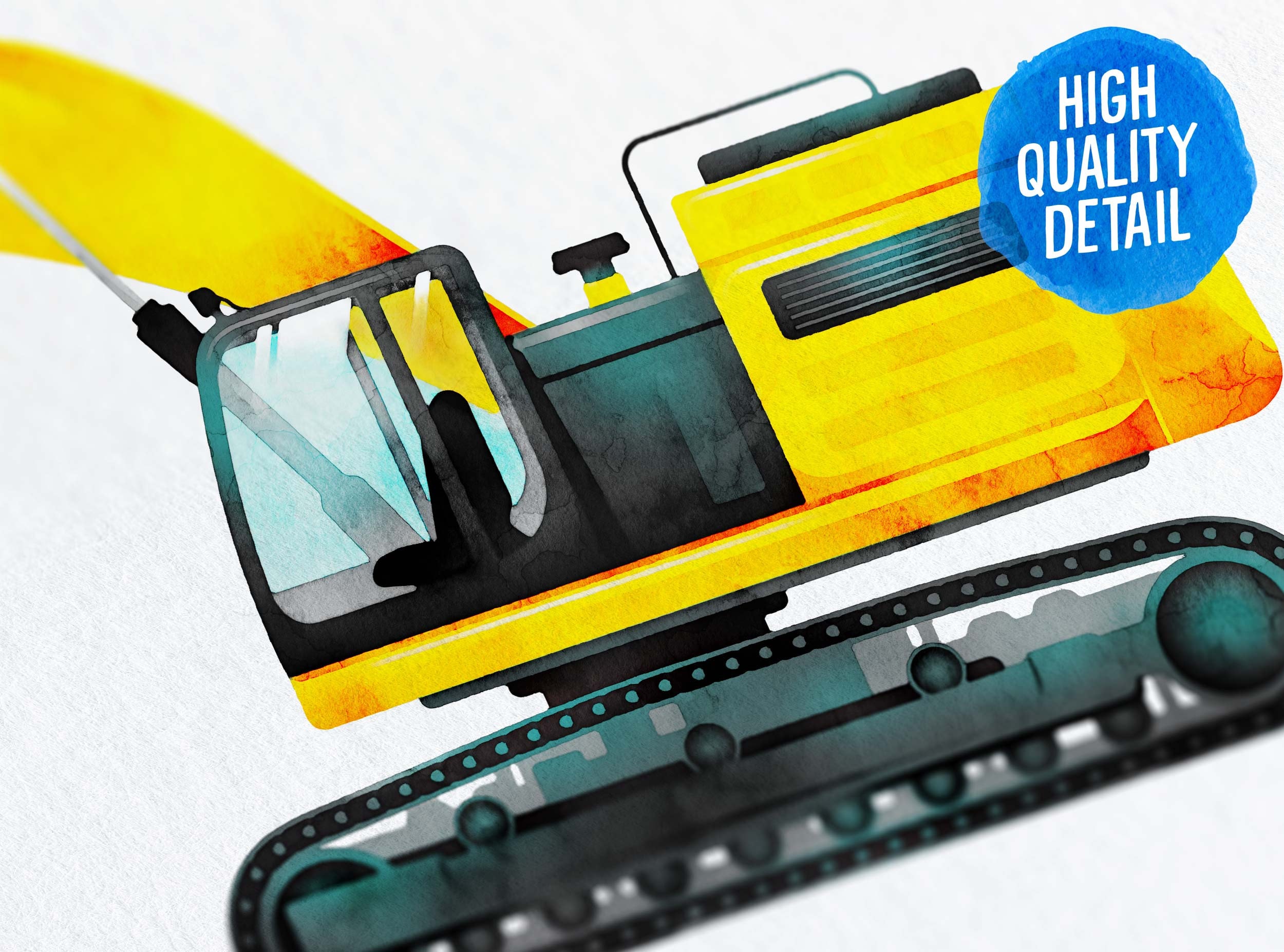 Yellow Excavator Printable Watercolor Art Construction | Etsy