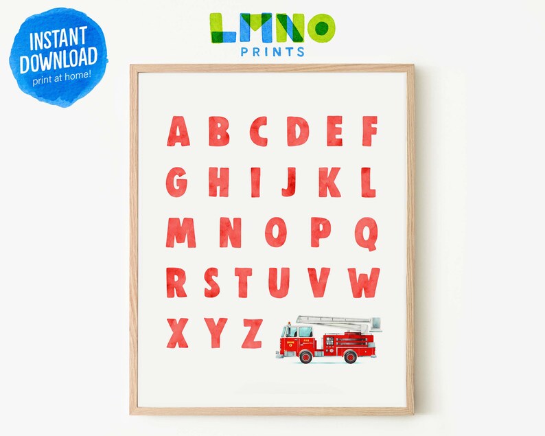 Fire Truck Alphabet Printable Watercolor Wall Art Firefighter - Etsy