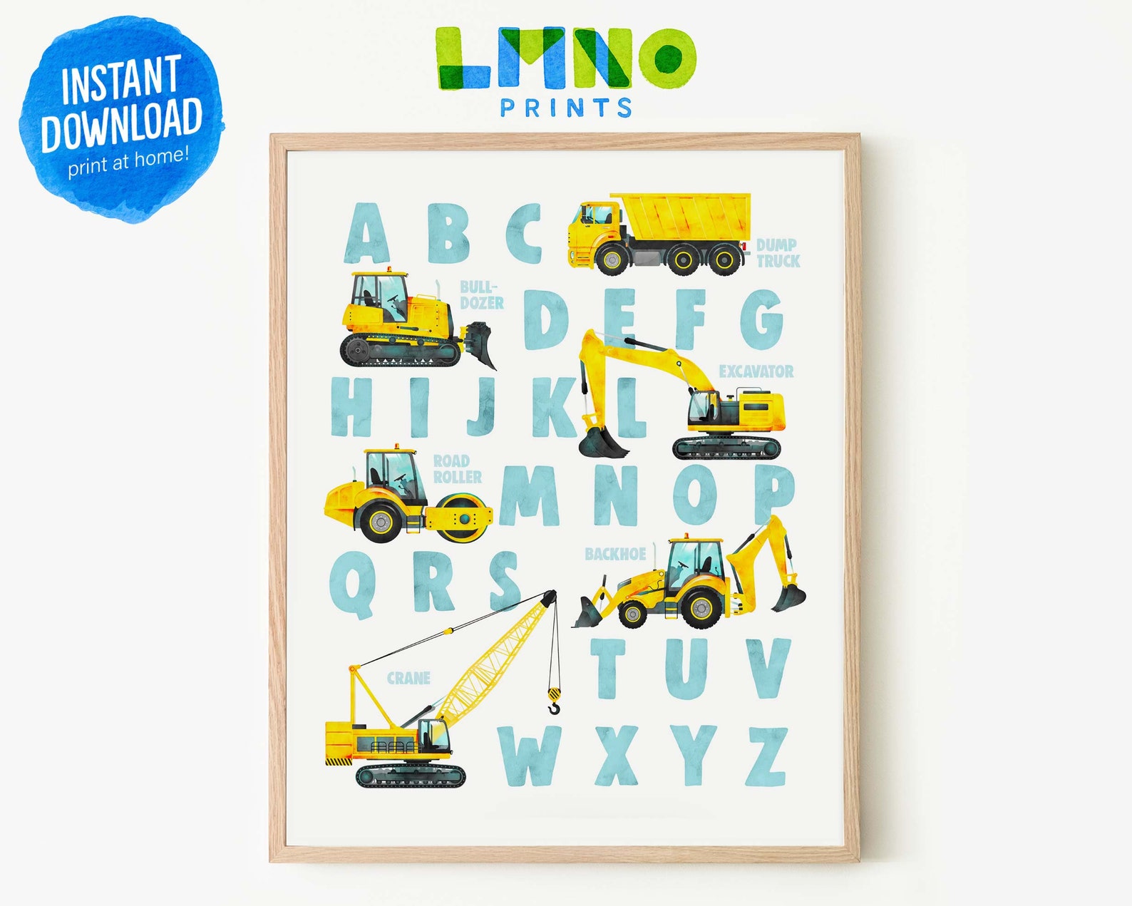 Construction Vehicle Alphabet Printable Watercolor Art, Truck and ...