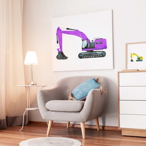Purple Excavator Printable Watercolor Art, Construction Vehicle Decor ...