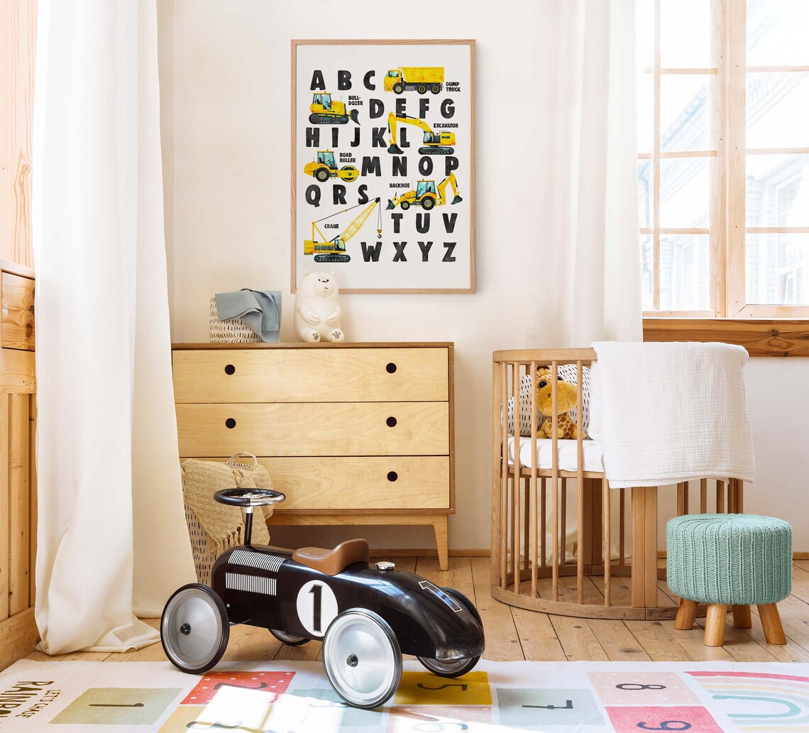 Construction Vehicle Alphabet Printable Watercolor Art Black | Etsy