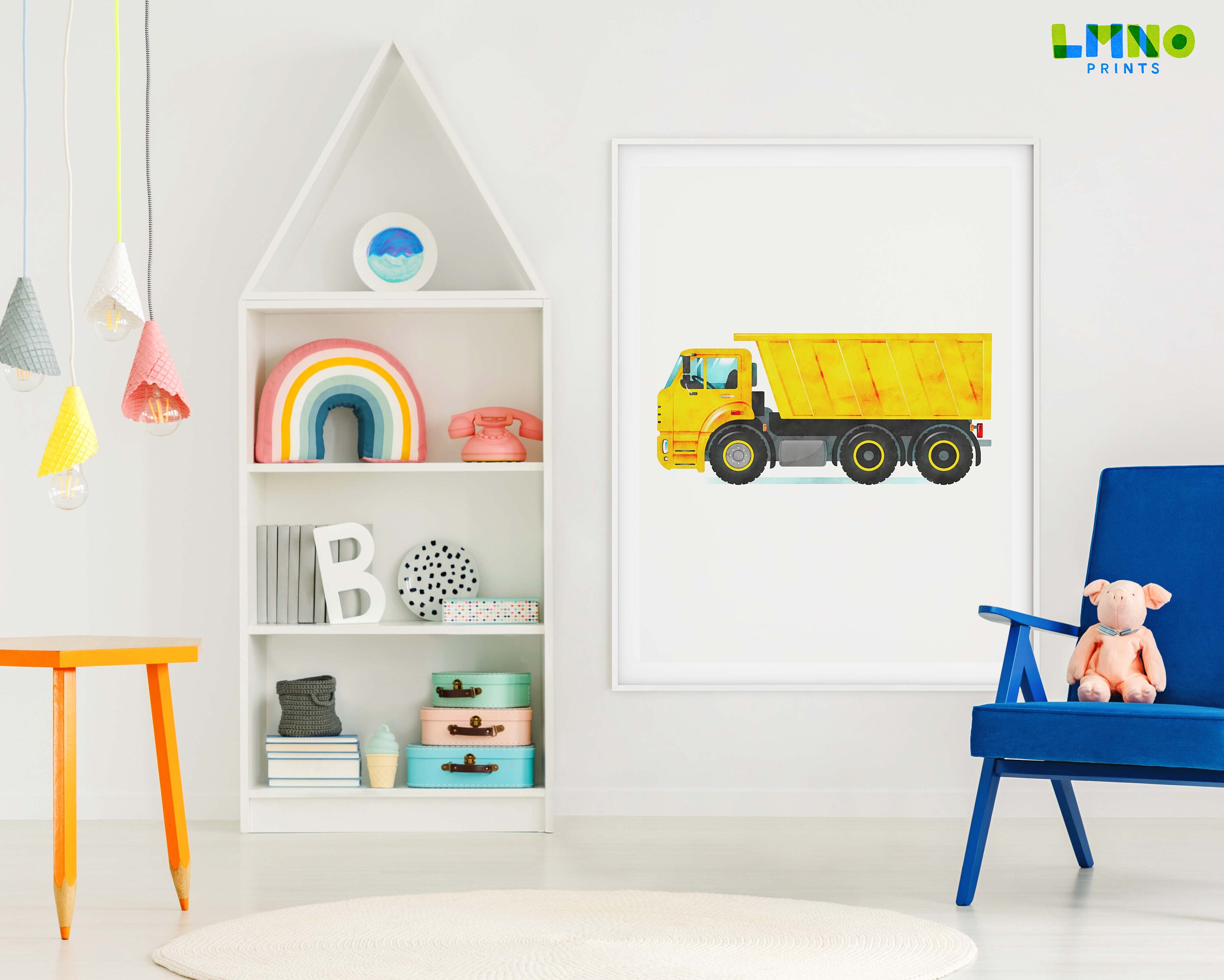 Yellow Dump Truck Printable Watercolor Art, Vertical, Construction ...