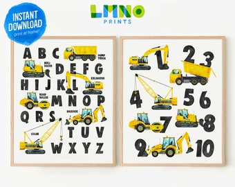 Construction Vehicle Alphabet Printable Watercolor Art Black | Etsy