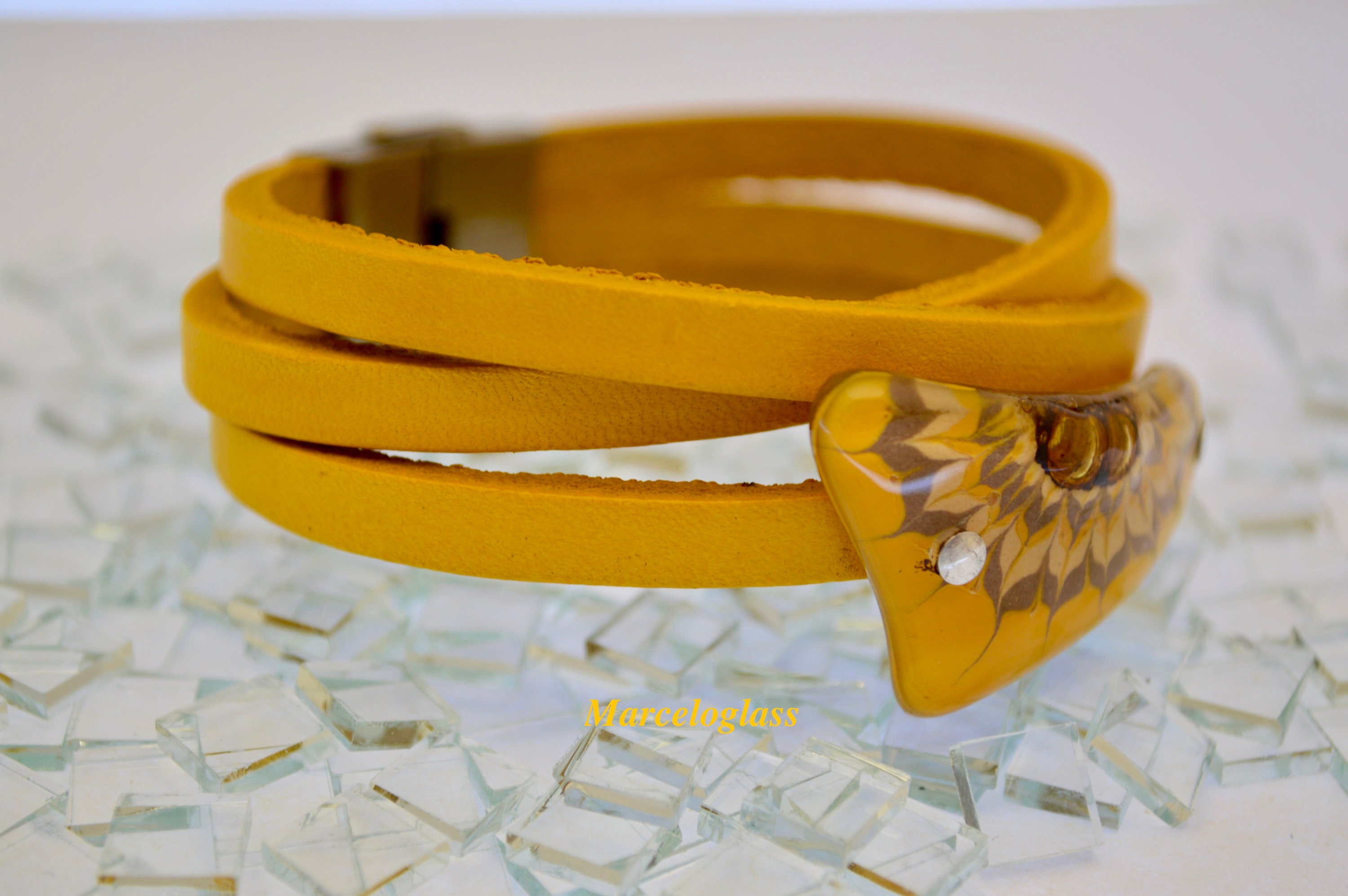 Yellow Mustard Fused Glass Cuff , Women Jewelry Bracelet, Adjustable ...
