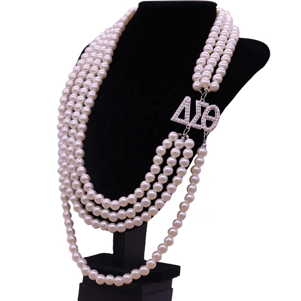 Delta Sigma Theta Sorority, Inc. White Faux Pearl Necklace Four Layer ...