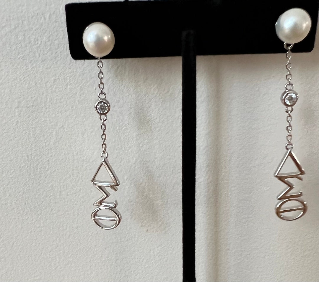 Delta Sigma Theta, Inc. Dangle Earrings With Faux Pearl and Cubic ...