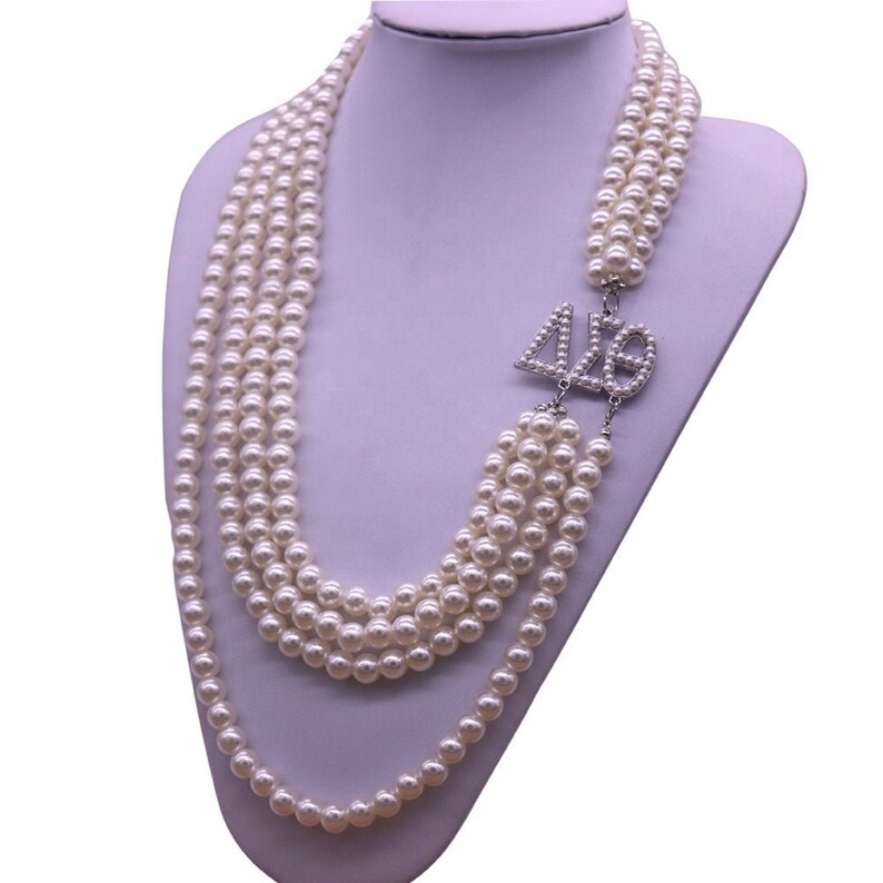 Delta Sigma Theta Sorority, Inc. White Faux Pearl Necklace Four Layer ...