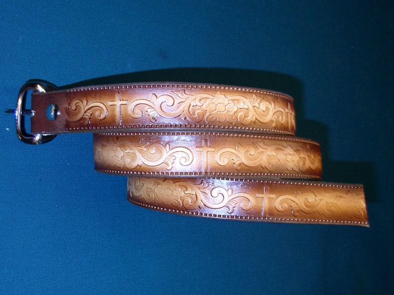 Handmade Leather Cross & Floral Belt-men or Womens- Christian- Cowhide ...