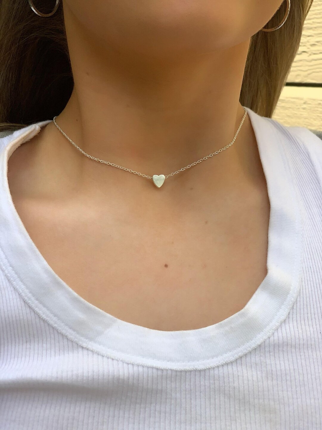 Tiny Heart Necklace, Simple Silver Heart Necklace, Tiny Heart Necklace ...
