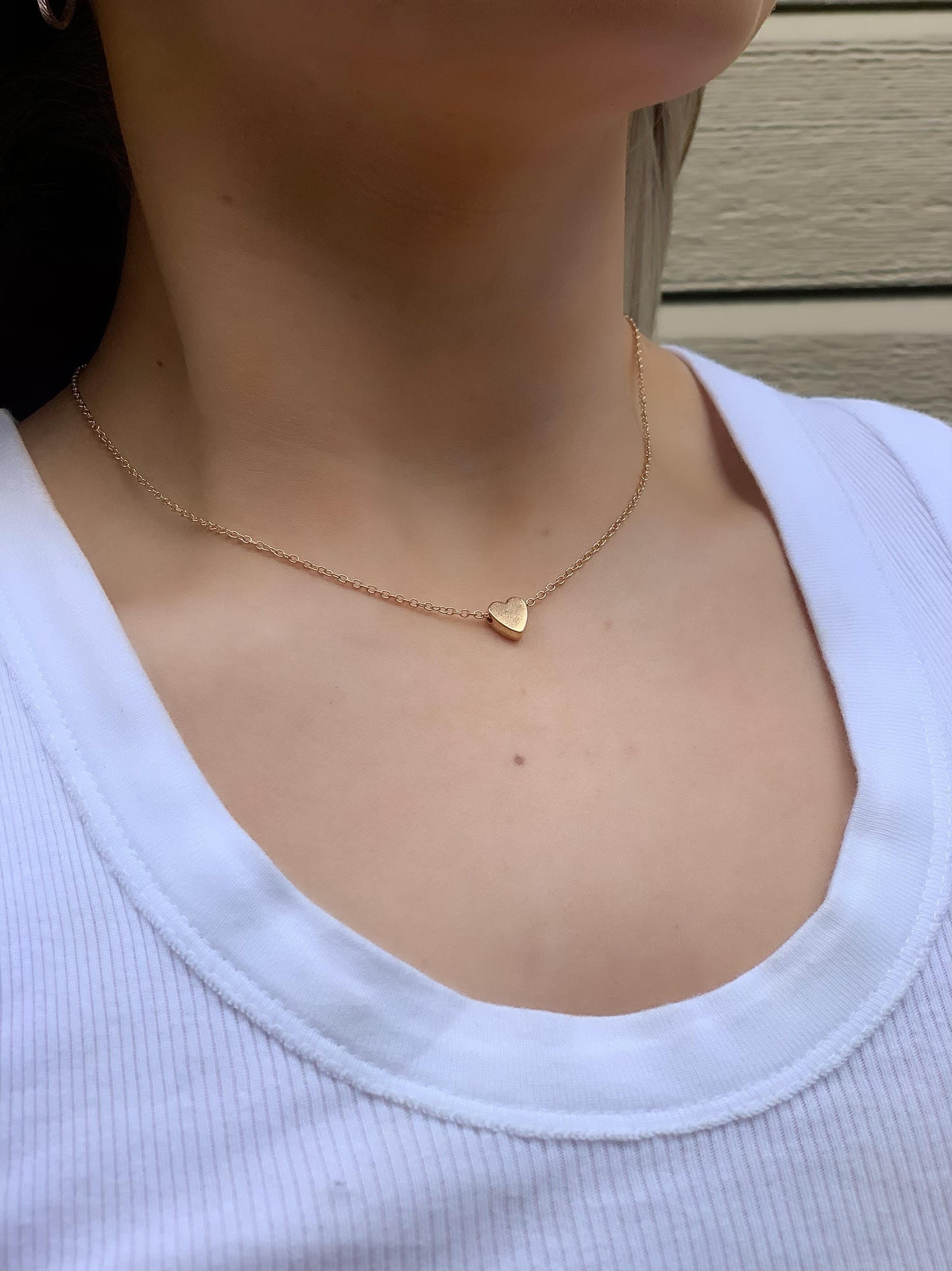 Tiny Heart Necklace Simple Silver Heart Necklace Tiny Heart | Etsy