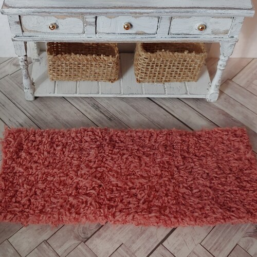 Everly Miniature Fluffy Blush Bath Rug Dollhouse Bath Rug | Etsy