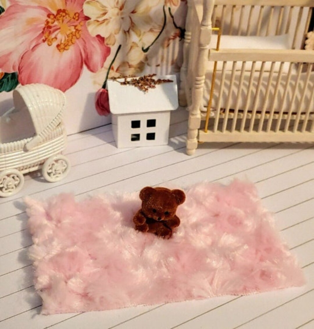 Eden Miniature Fluffy Pink Rug Baby Girl Nursery Modern Dollhouse ...