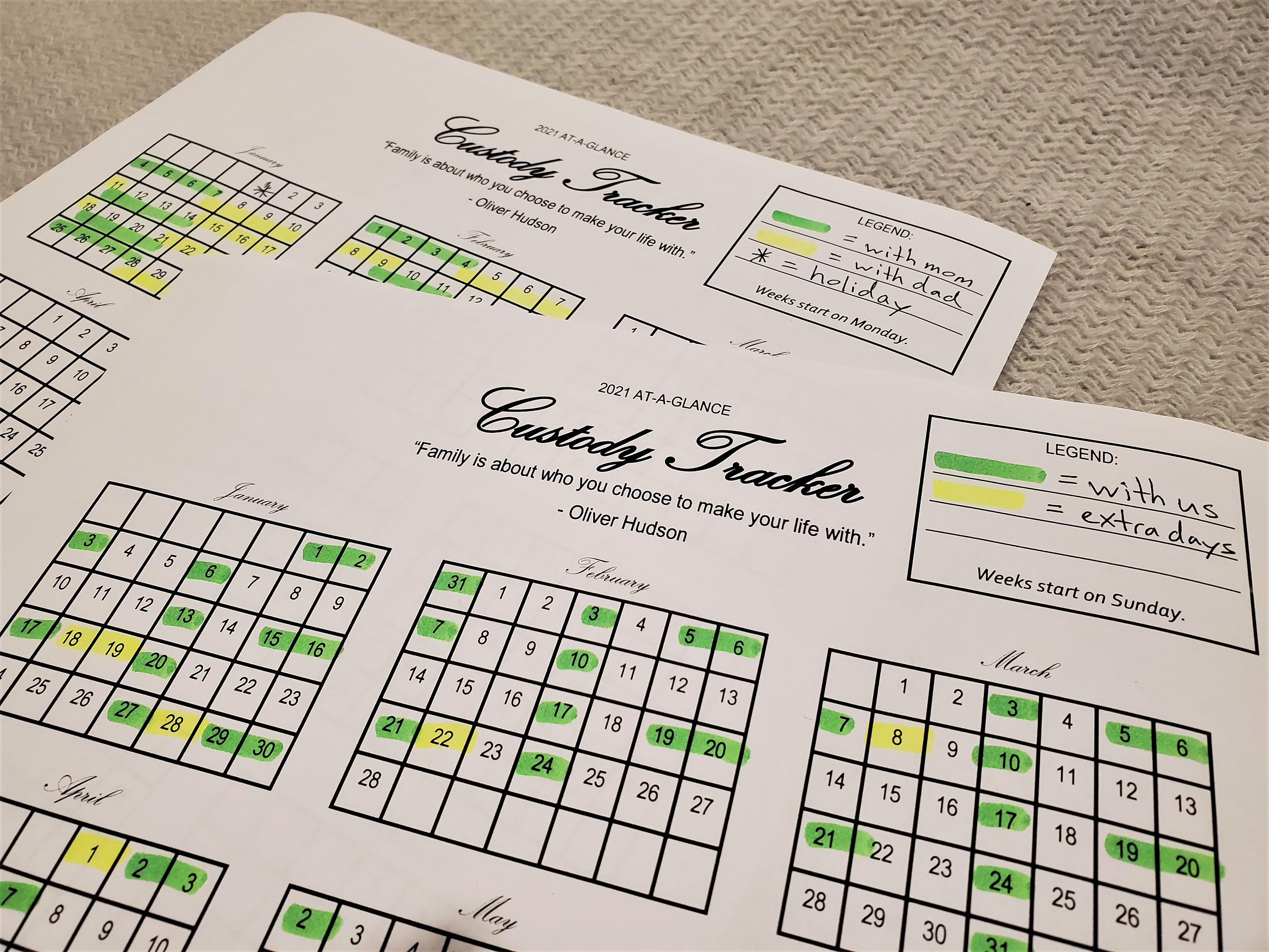 2021 Custody Planner - At-a-glance Calendar for Custody Schedules With ...