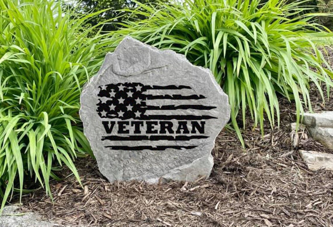 Veteran Flag Engraved Stone - Military - Engraved - Veteran Gift - Yard ...