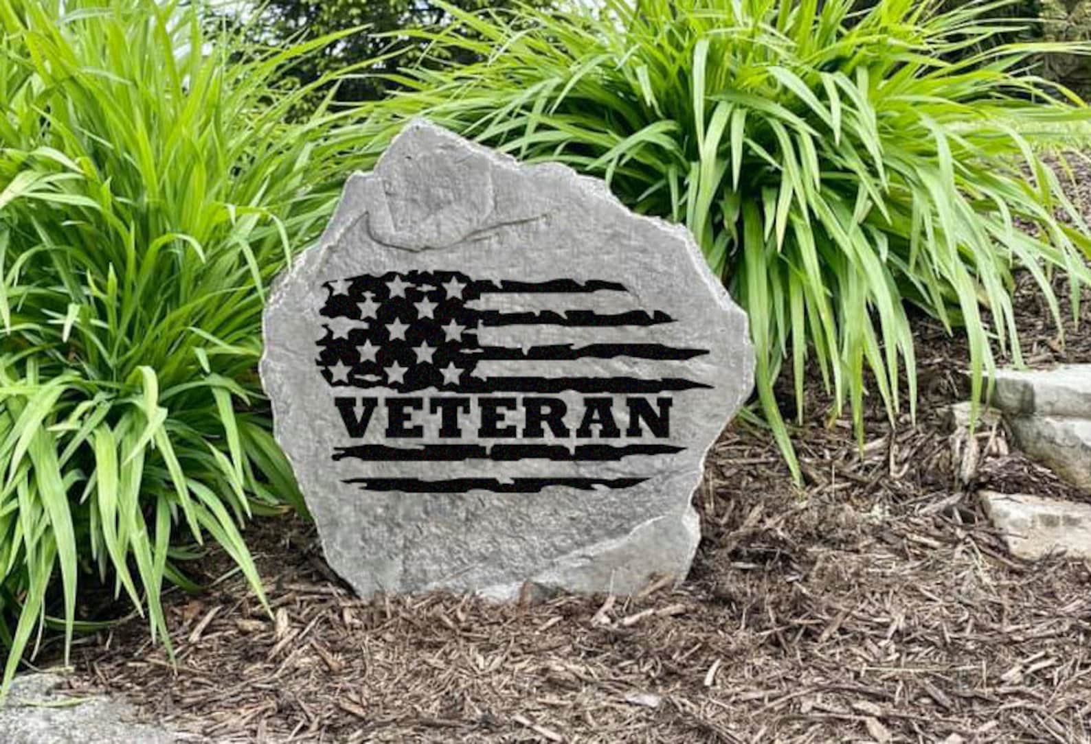 Veteran Flag Engraved Stone - Military - Engraved - Veteran Gift - Yard ...