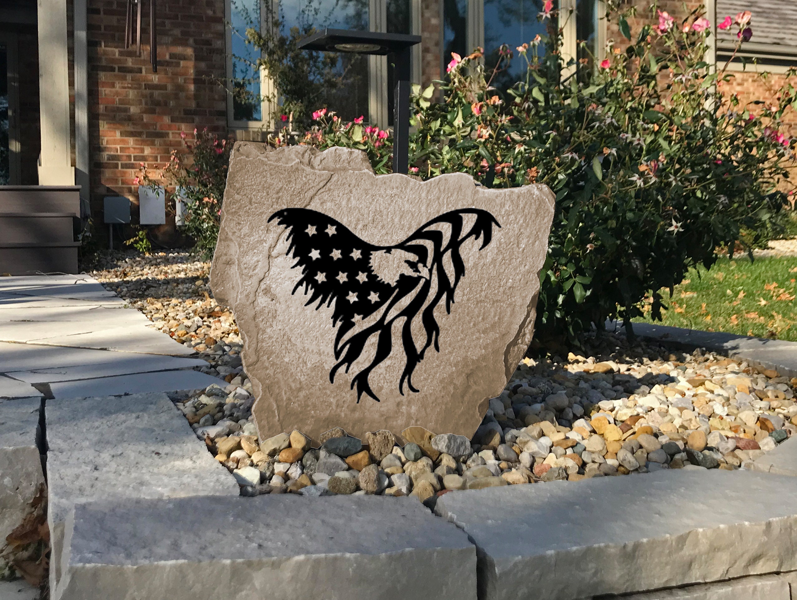 Eagle American Flag Rock - Landscape Stone - Engraved -garden Stone ...