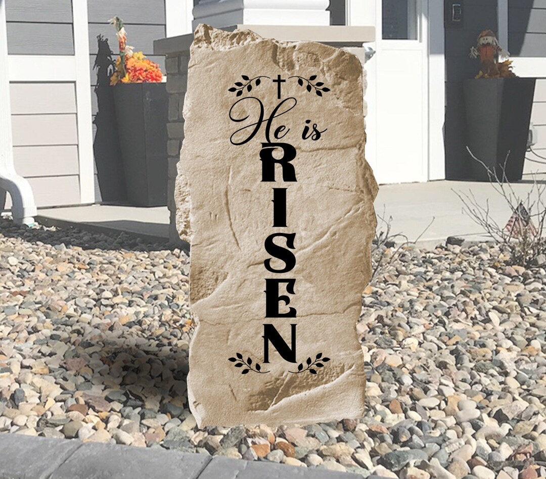 He is Risen Stone Sign - Vertical Rock - He is Risen Home Decor Sign ...