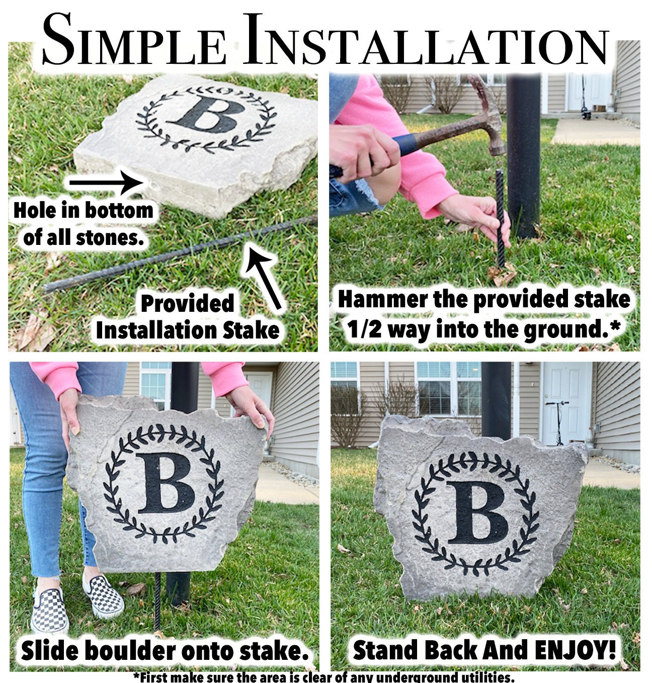 Single Letter Stone Engraved Rock Personalized Garden | Etsy