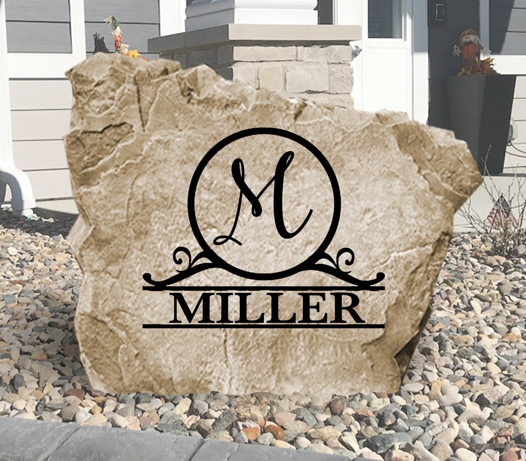 Circle Monogram Name Stone - Engraved Rock - Personalized - Wedding ...