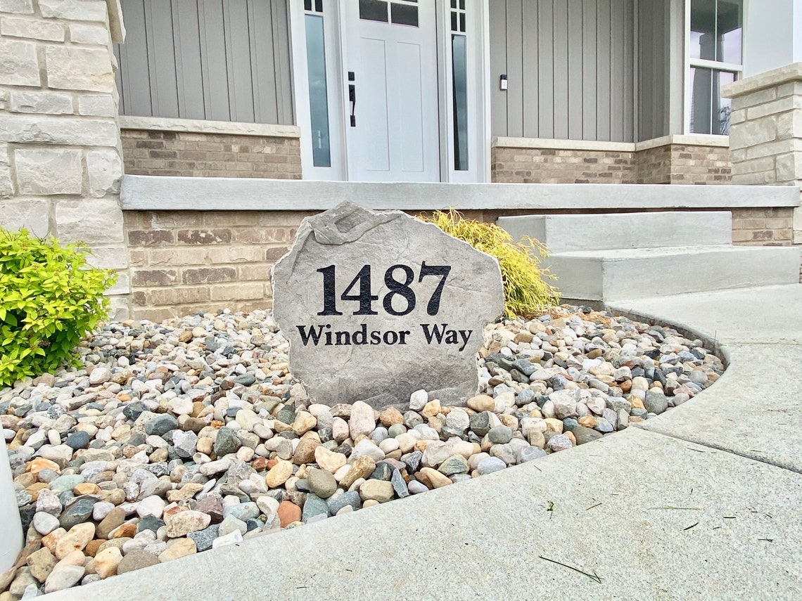 Address Stone Engraved Rock Personalized Stone Garden - Etsy