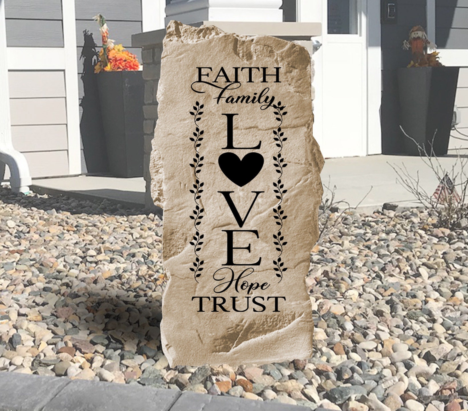 Faith Family Love Hope Trust Stone Sign Vertical Rock Home - Etsy