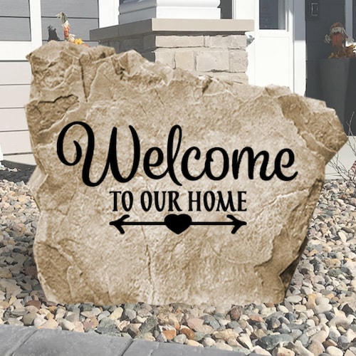 Engraved Welcome Stone Decor Welcome Landscape Rock garden - Etsy