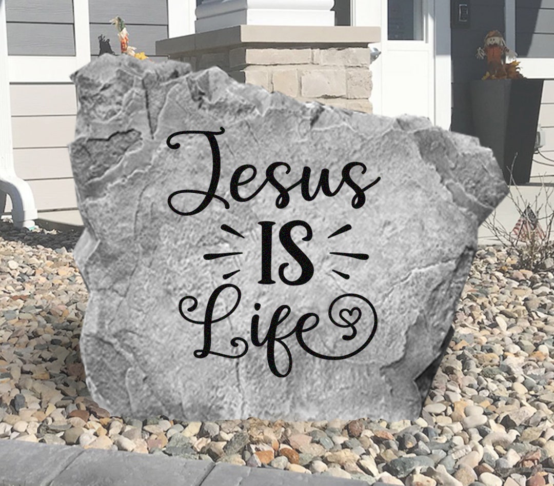 Jesus is Life Garden Rock Sign - Landscape Stone - Garden Stone - House ...