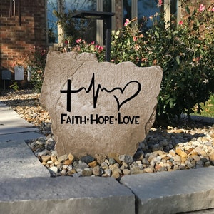 Faith Hope Love Garden Rock - Landscape Stone - Engraved - Wedding Gift ...