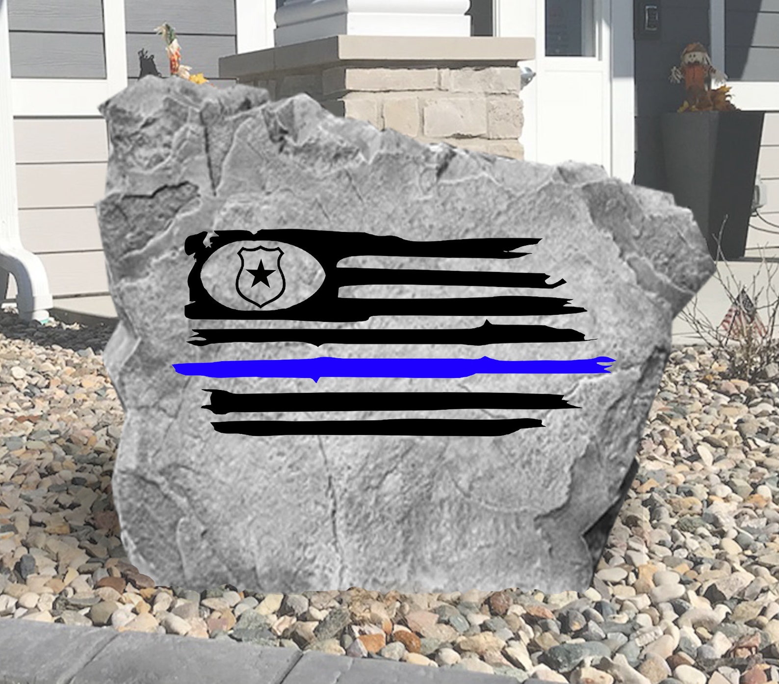 Police Flag Rock Landscape Stone Engraved Garden Stone | Etsy