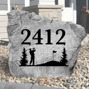 Golf Scene Address Marker Rock - Engraved Rock - Personalized - Garden ...